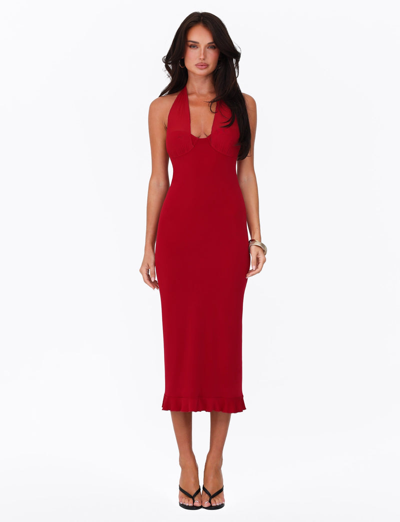 GRANGER MIDI DRESS - RED : CHERRY RED – Tiger Mist USA