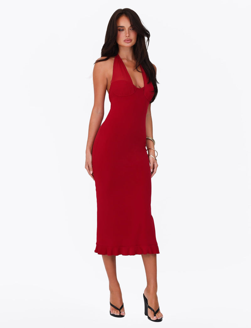 GRANGER MIDI DRESS - RED : CHERRY RED – Tiger Mist USA