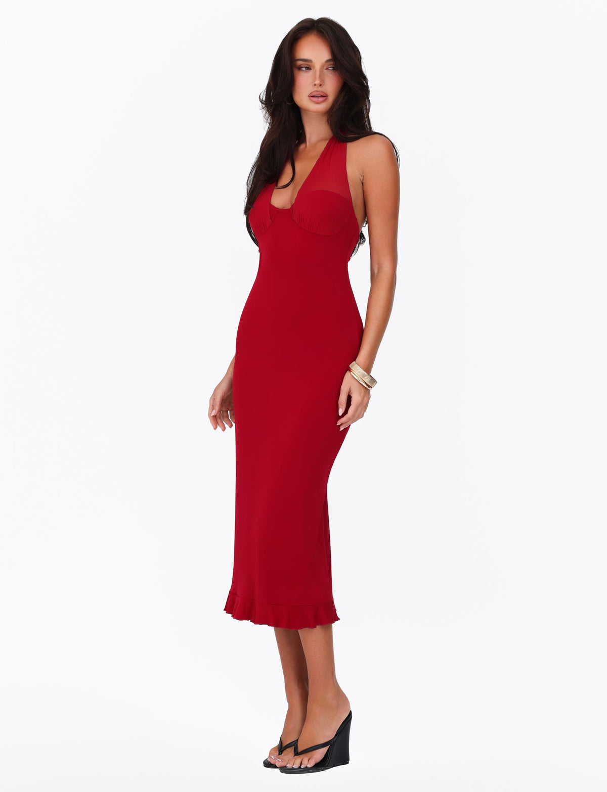 GRANGER MIDI DRESS - RED : CHERRY RED – Tiger Mist USA