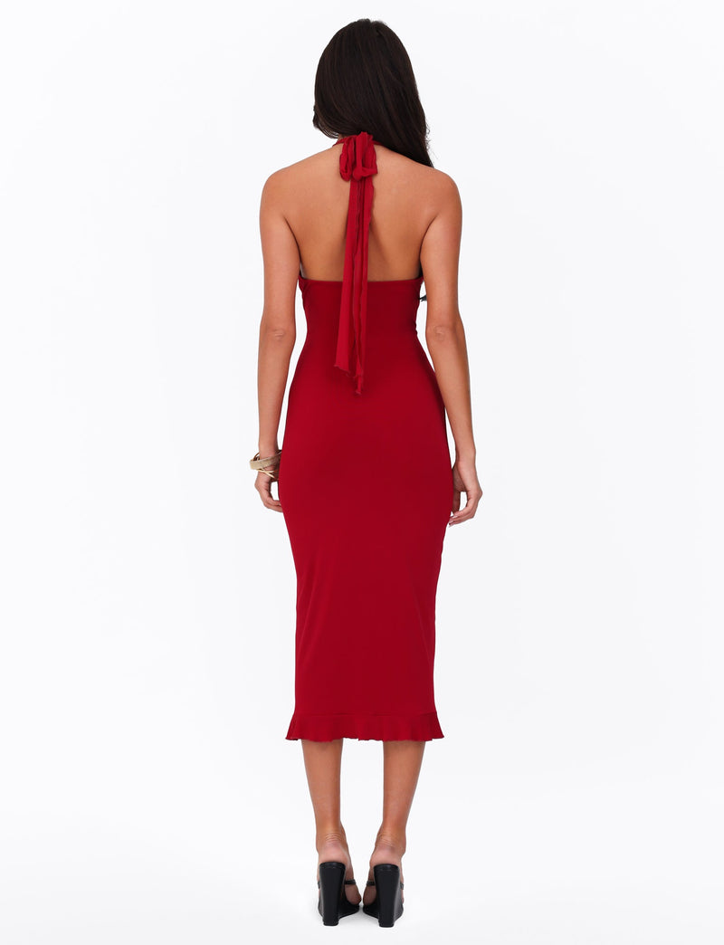 GRANGER MIDI DRESS - RED : CHERRY RED – Tiger Mist USA