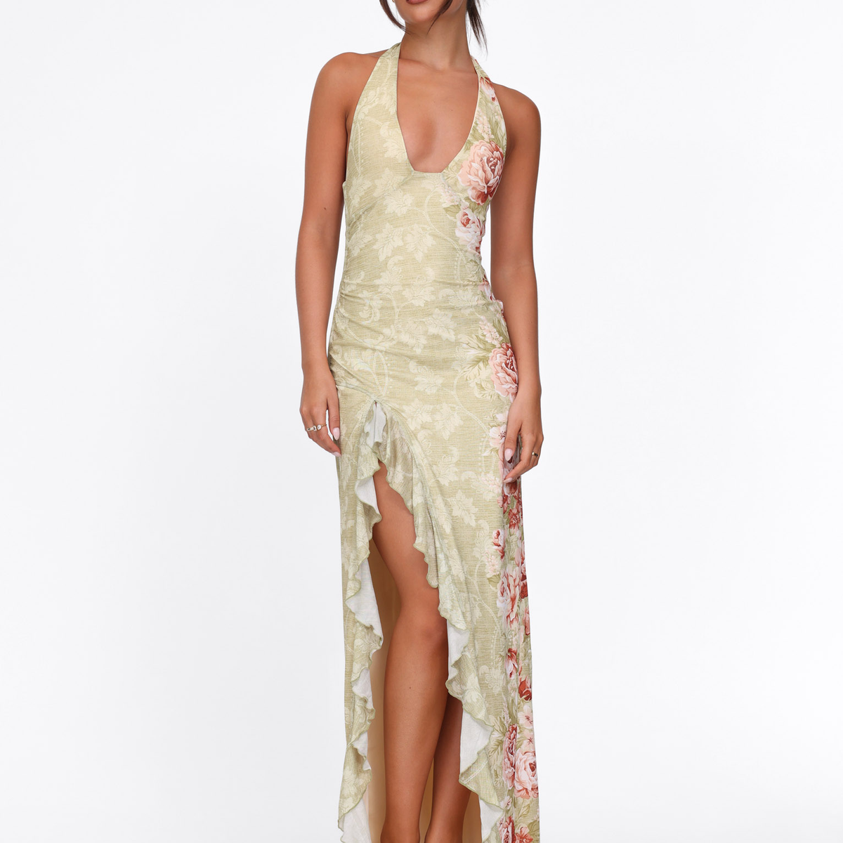 SIRENA MAXI DRESS - YELLOW : FLORAL : ROSE STRIPE – Tiger Mist USA