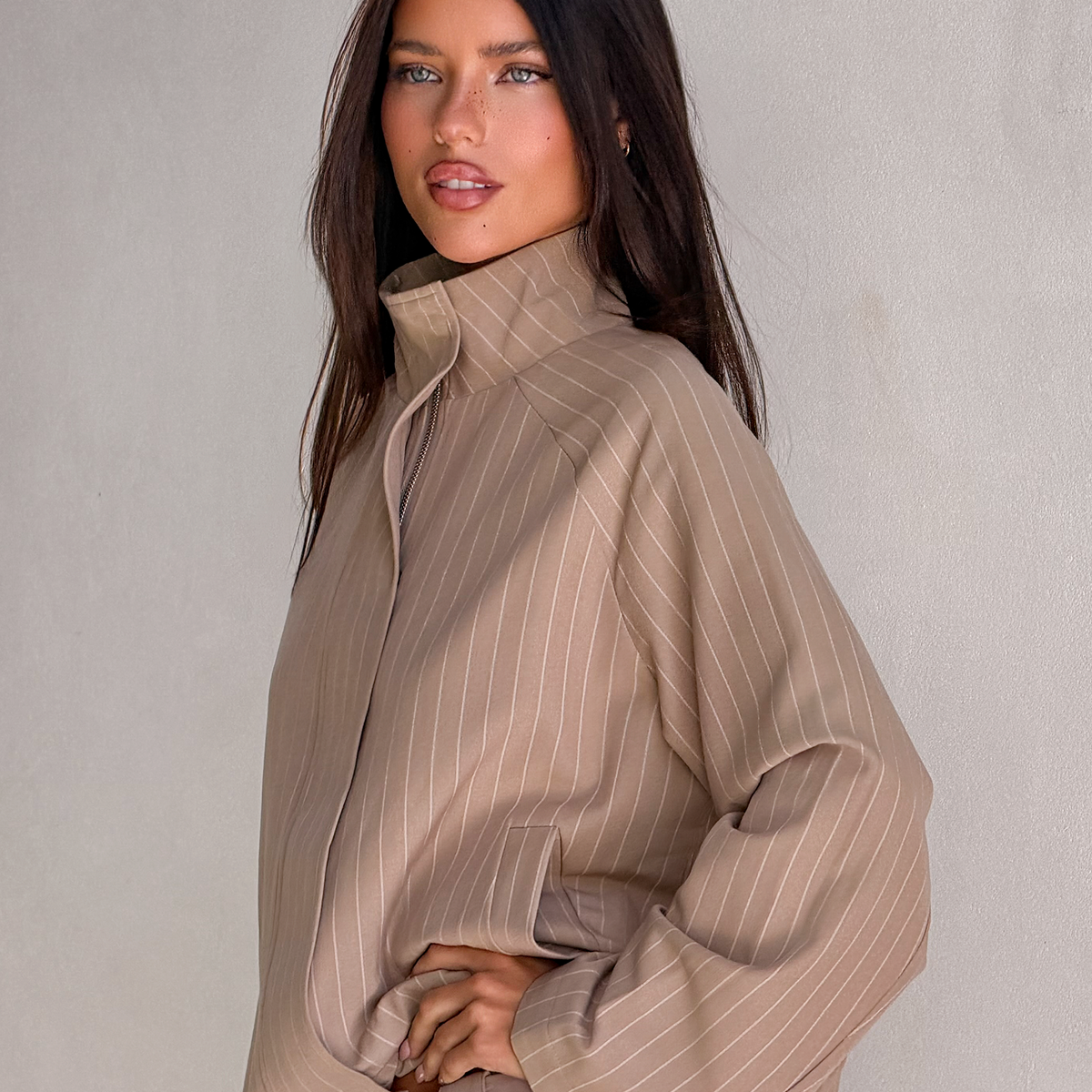 LENNEX JACKET - TAN PINSTRIPE – Tiger Mist USA